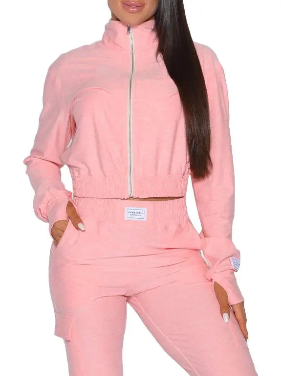 BOMBSHELL SPORTSWEAR Cropped Jacket With Thumb Holes - Peachy Pink