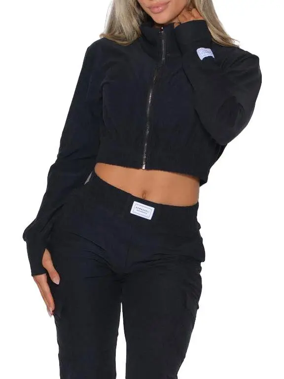 BOMBSHELL SPORTSWEAR Cropped Jacket With Thumb Holes - Raven