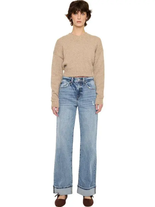 KANCAN High-rise Wide Leg Cuffed Jeans - Medium Wash