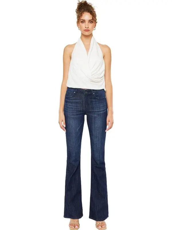 KANCAN Celestine Mid Rise Flare Jeans - Super Dark Wash