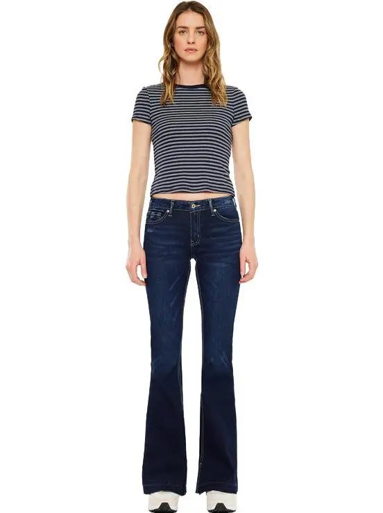 KANCAN Heidi Mid Rise Flare Jeans - Dark Wash