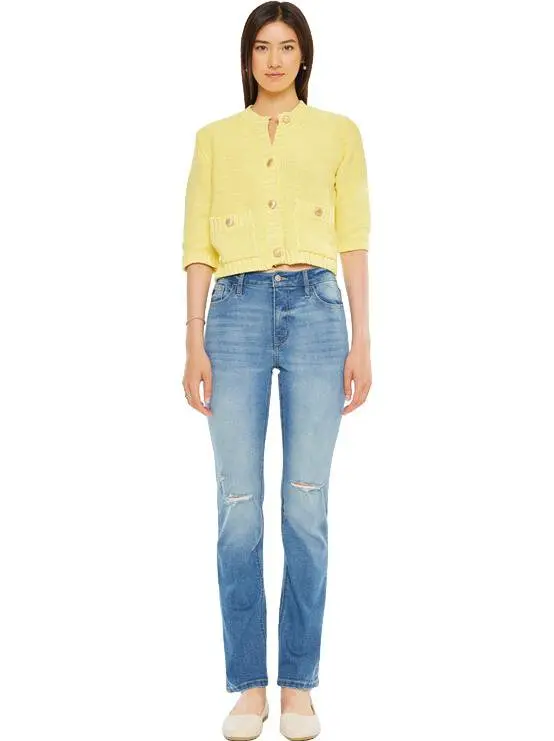 KANCAN High Rise Slim Straight Jeans - Medium Wash