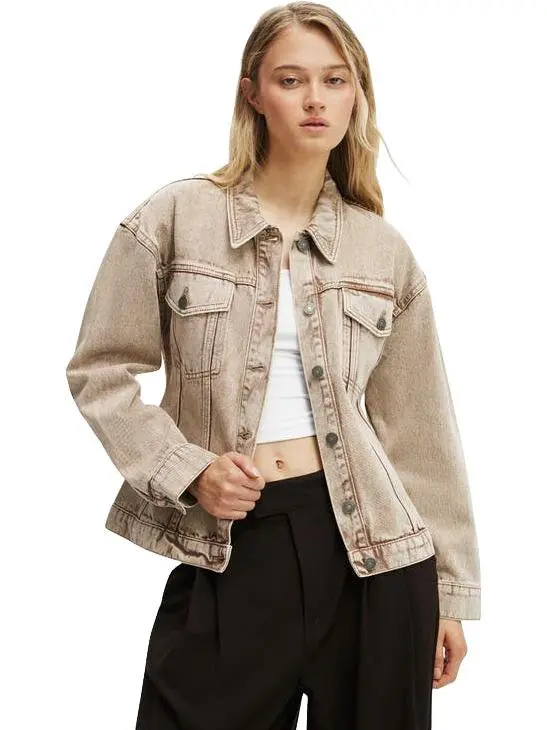 COTTON ON Alva Cinched Denim Jacket - Brown Stonewash