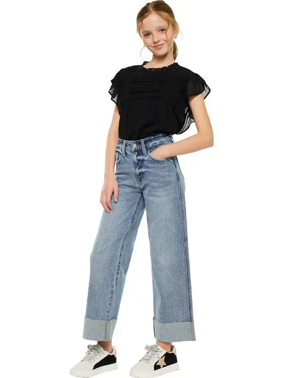 KANCAN High Rise Cropped Wide Leg Jeans - Medium Wash