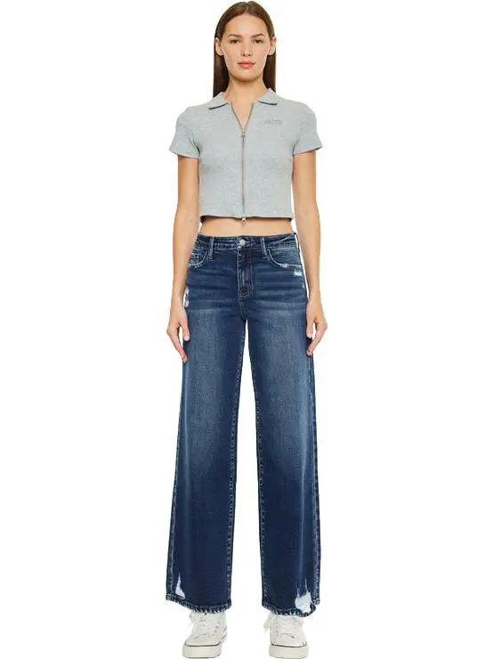 KANCAN High Rise Wide Leg Jeans - Dark Wash