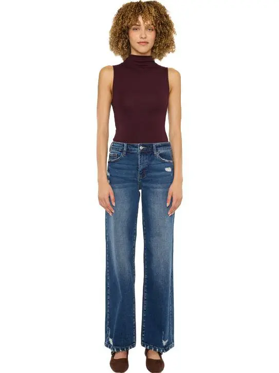 KANCAN High Rise Wide Leg Jeans - Dark Wash
