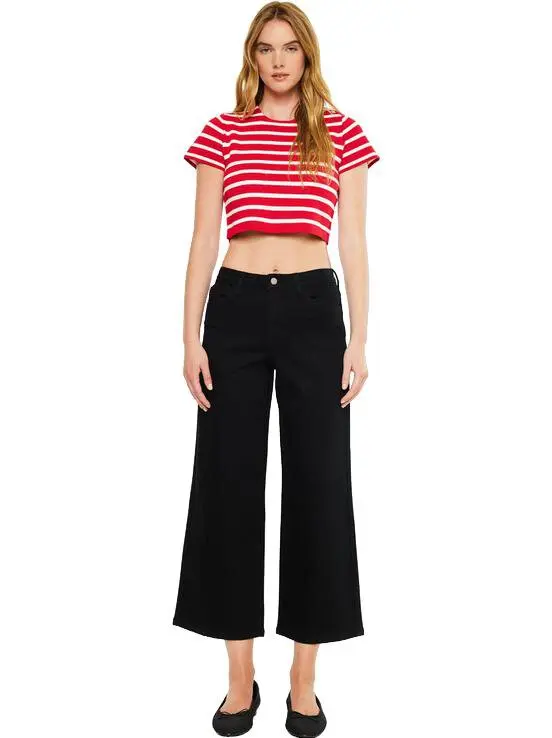 KANCAN Shea High Rise Cropped Wide Leg Jeans - Black