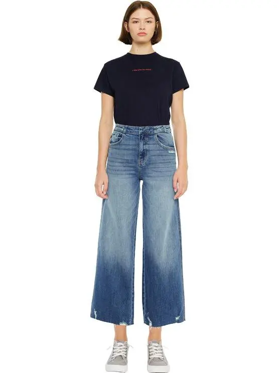 KANCAN High-rise Cropped Wide-leg Jeans - Medium Wash