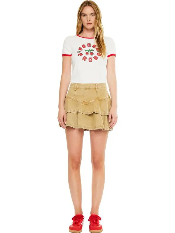 KANCAN High-rise Tiered Mini Denim Skirt - Taupe