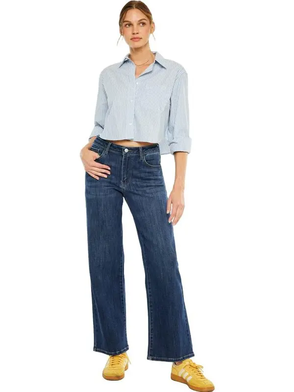 KANCAN High Rise Wide Leg Jeans - Dark Wash