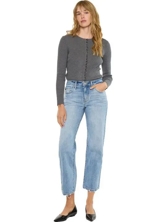 KANCAN High Rise Slim Wide Leg Jeans - Light Wash