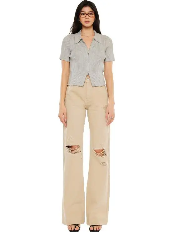 KANCAN Ultra High Rise 90's Flare Jeans - Taupe