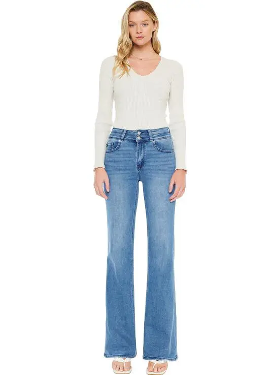 KANCAN Ultra High Rise Wide Leg Flare Jeans - Medium Wash