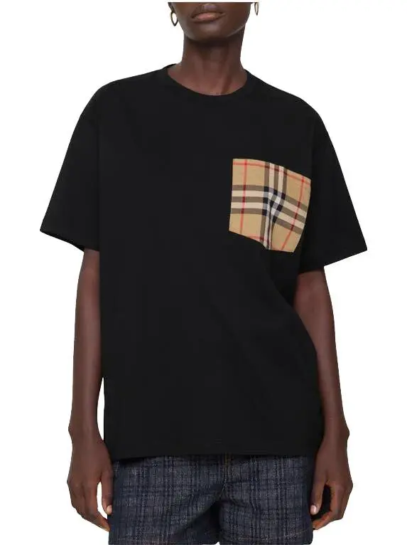 Burberry Check Pocket Cotton T-shirt - Black