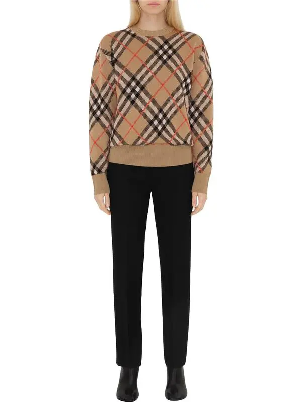 Burberry Check Wool Mohair Blend Sweater - Sand