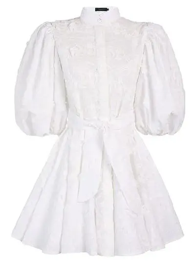 NO PISE LA GRAMA Bromelia Mini Linen Dress - Embroidery Garden Off White