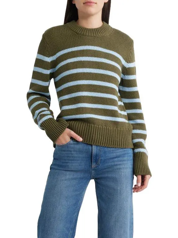Rails Alise Stripe Cotton Crewneck Sweater - Olive Sky Stripe