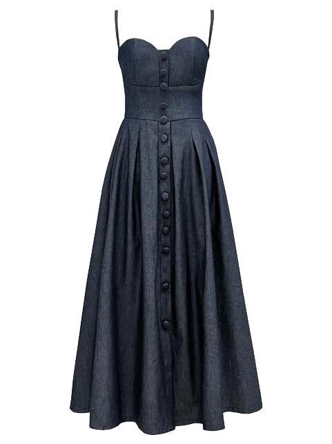 NO PISE LA GRAMA Veneta A-line Linen Dress - Denim
