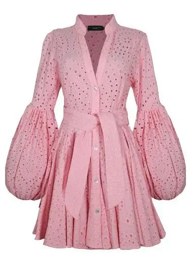 NO PISE LA GRAMA Carta Y Letra Mini Dress - Pink Eyelet