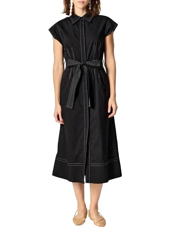 English Factory Contrast Stitch Shirtdress - Black