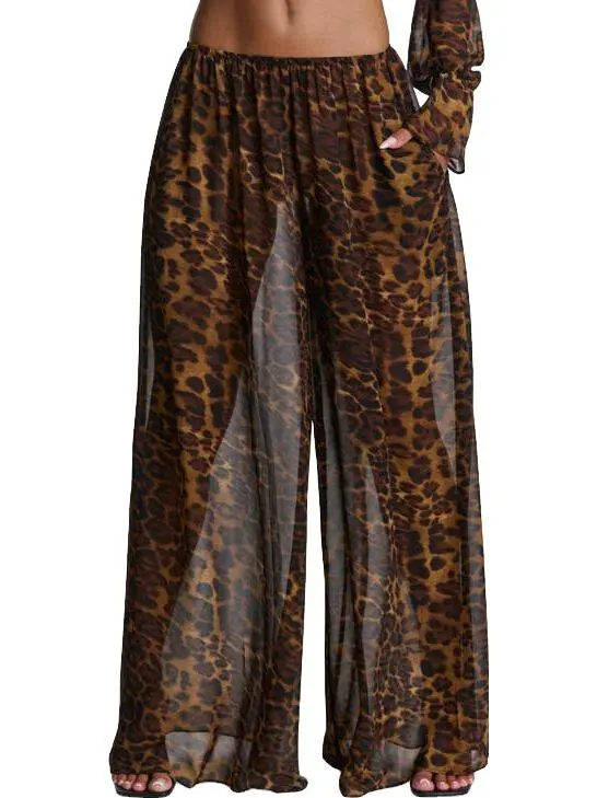 Naked Wardrobe Pleated Chiffon Wide-leg Pants - Leopard