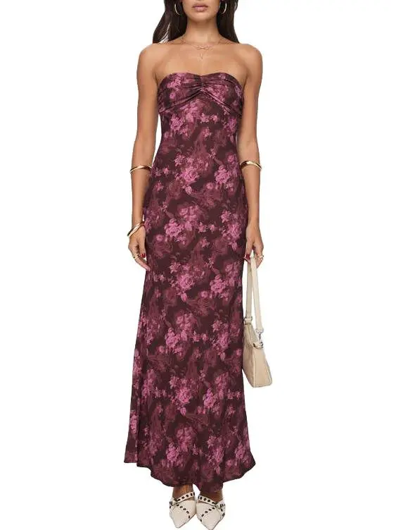 Princess Polly Abeila Floral Strapless Maxi Dress - Burgundy