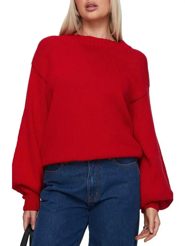 Princess Polly Harmony Balloon Sleeve Sweater - Red