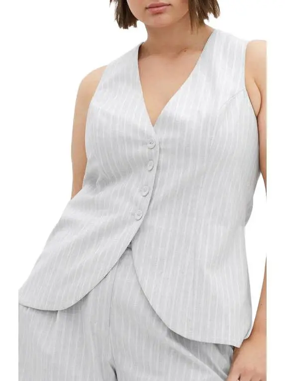 City Chic Striped Cutaway Vest - Silver Stripe