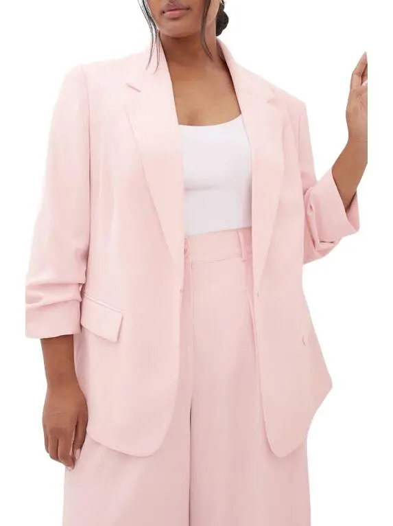 City Chic Abbie Ruched Sleeve Blazer - Heavenly Pink
