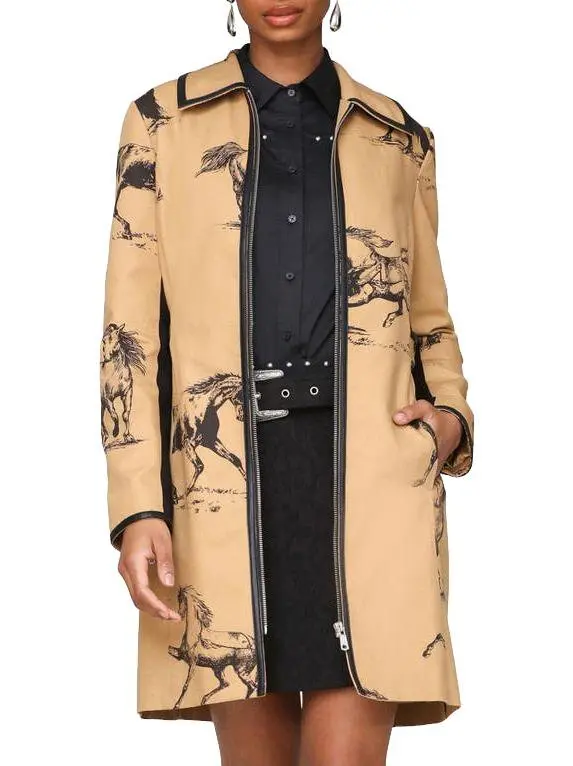 Avec Les Filles Western Print Longline Jacket - Camel