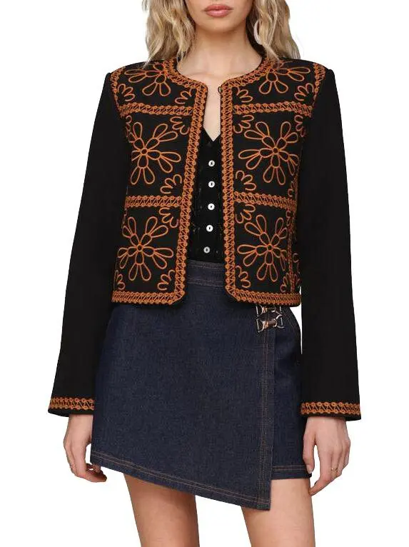 Avec Les Filles Embroidered Collarless Jacket - Black