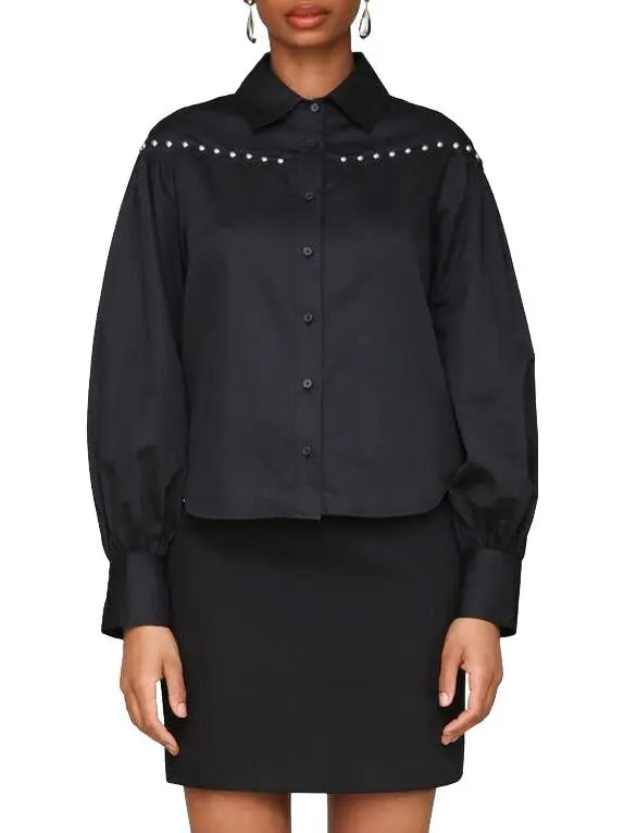 Avec Les Filles Studded Puff Sleeve Button-up Shirt - Black