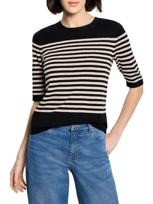 NIC+ZOE Stripe Cotton-blend Sweater - Black Multi