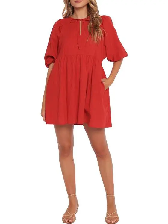 PETAL & PUP Cinzia Puff Sleeve Mini Dress - Red