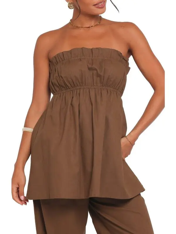 PETAL & PUP Ember Strapless Tunic Top - Brown