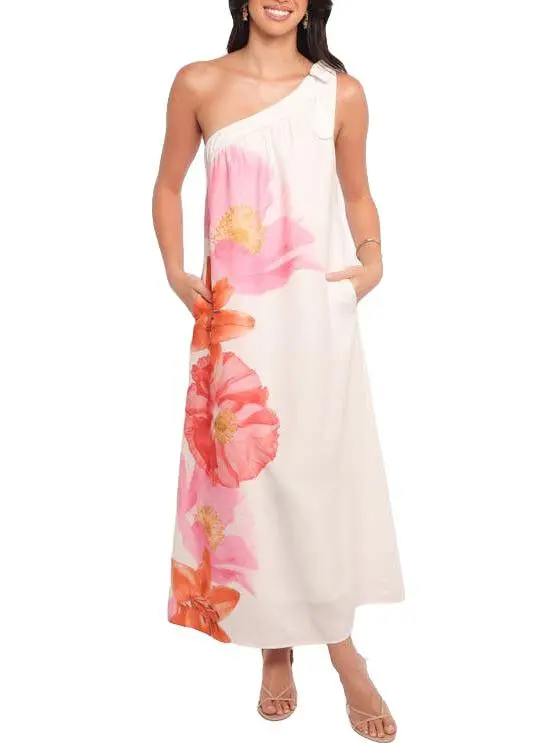 PETAL & PUP Charlize One-shoulder Maxi Sundress - White Pink