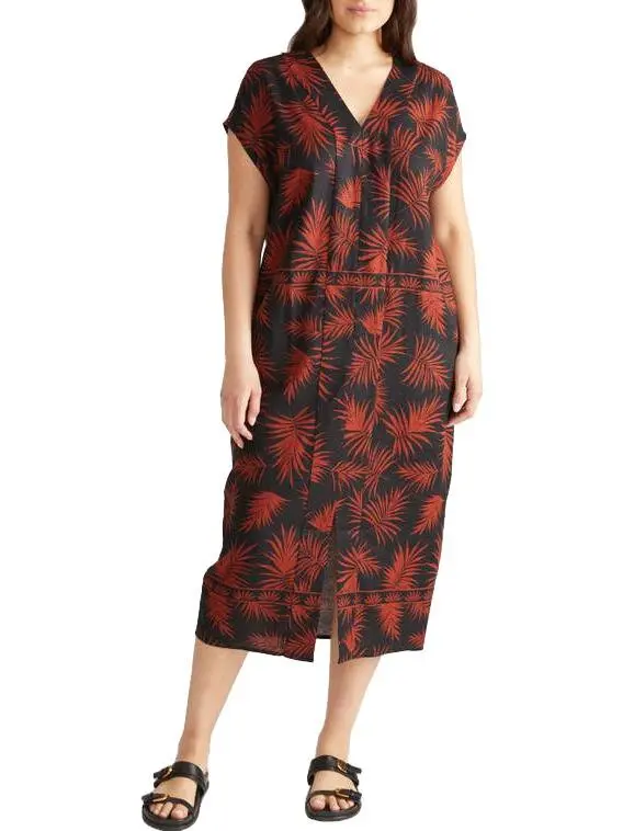 Universal Standard Cabana Linen Blend Caftan Dress - Bohem Print