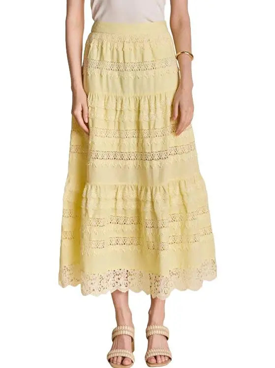 Endless Rose Tiered Lace Inset Midi Skirt - Butter