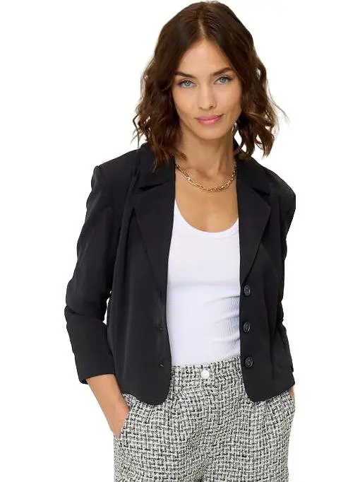 Central Park West Cropped Scrunch Sleeve Blazer - Black