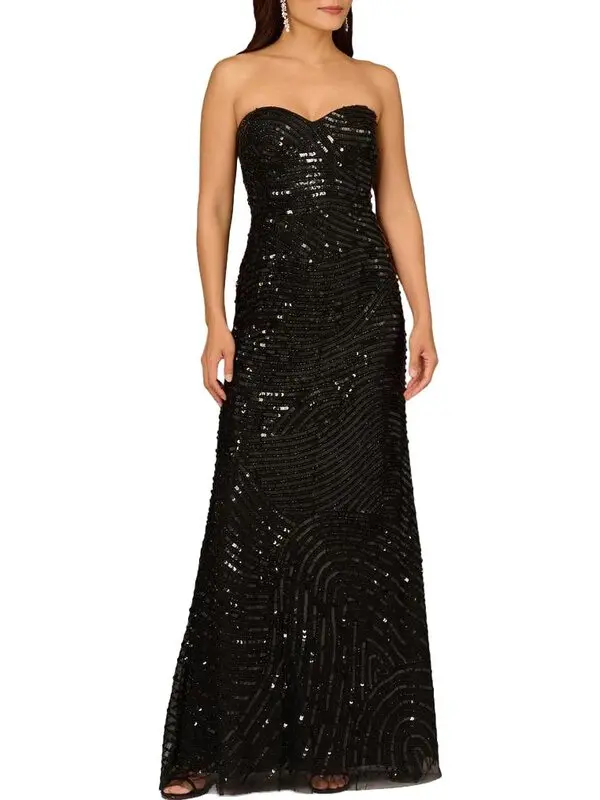 Adrianna Papell Sequin Strapless Gown - Black