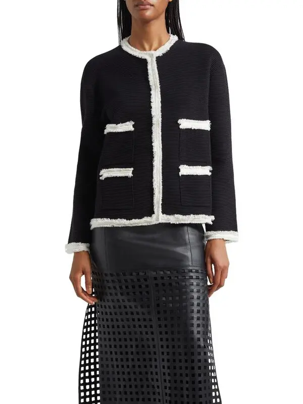 Emporio Armani Oversize Fringe Trim Jacket - Black