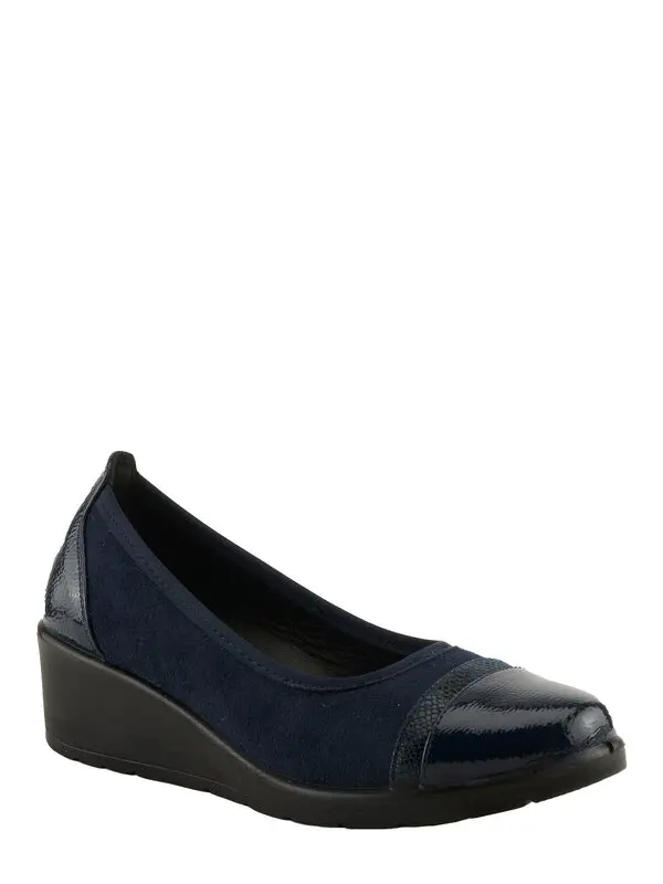 SPRING STEP SHOES Macadi Cap Toe Wedge Pumps - Navy
