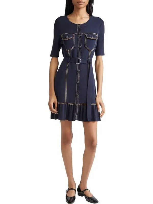 Cinq À Sept Elisha Belted Sweater Dress - Navy