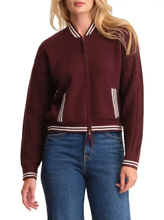 525 America Flynn Cable Sleeve Bomber Sweater Jacket - Oxblood Multi