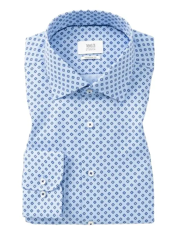 1863 BY ETERNA Modern Fit Geometric Print Non-iron Cotton Dress Shirt - Blue