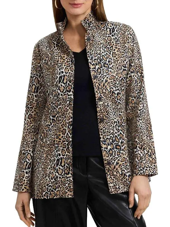 Foxcroft Carolina Leopard Print Cotton Sateen Button-up Shirt - Brown Multi