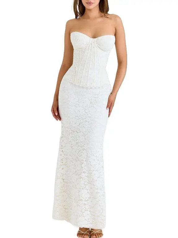 House Of Cb Solaine Lace Corset Gown - Ivory
