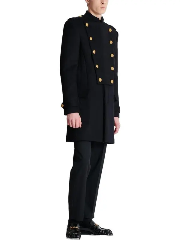 Balmain Wool And Cashmere Coat With Detachable Bib - Black