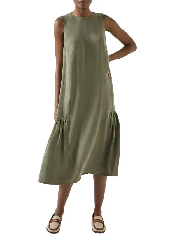 LK BENNETT Alma Sleeveless Midi Dress - Sage