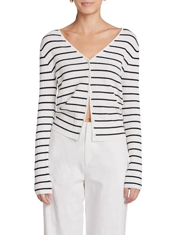 Endless Rose Ribbed V-neck Cardigan - Ivory/black